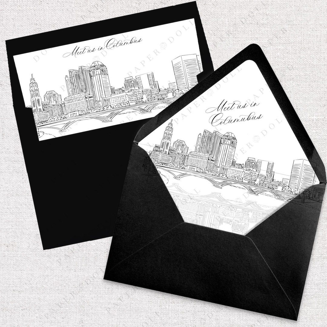 Printable Columbus Ohio Skyline Envelope Liner Instant Download Black ...