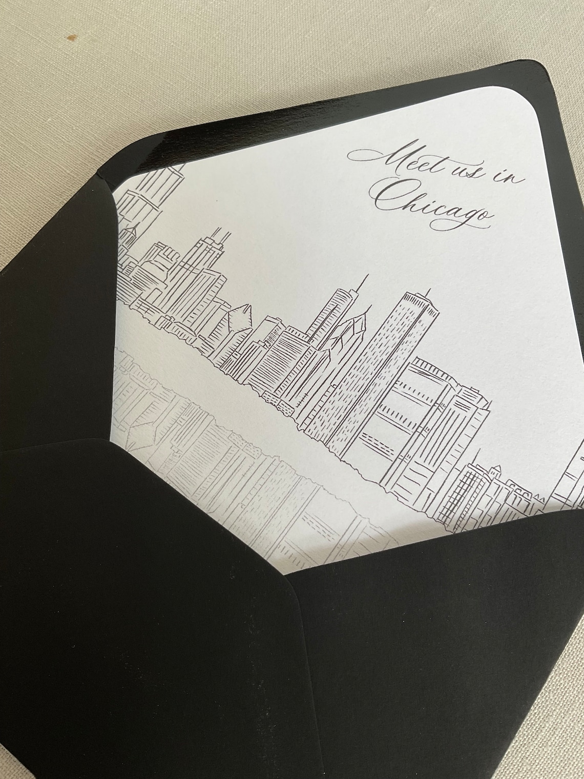 Printable Chicago Skyline Envelope Liner Instant Download Black and ...
