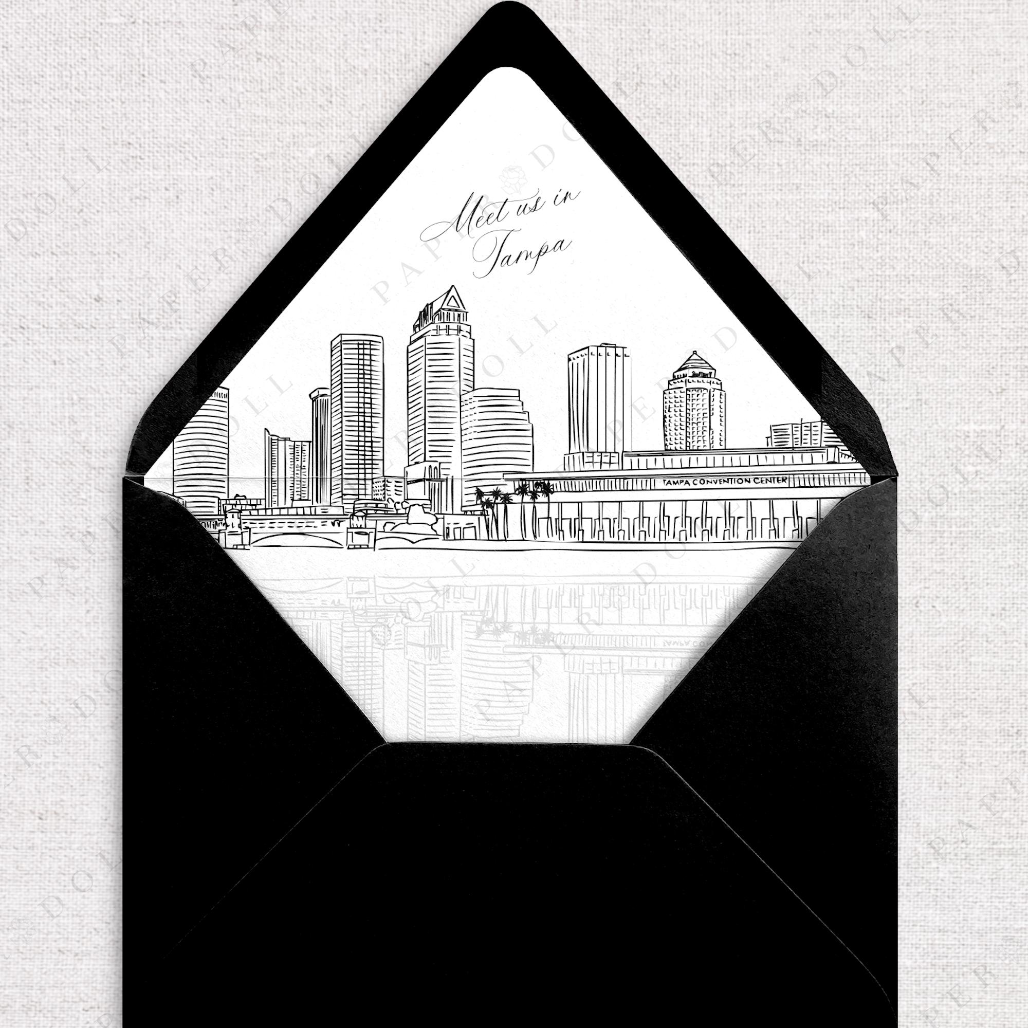 Printable Tampa Bay Skyline Envelope Liner Instant Download Black and ...