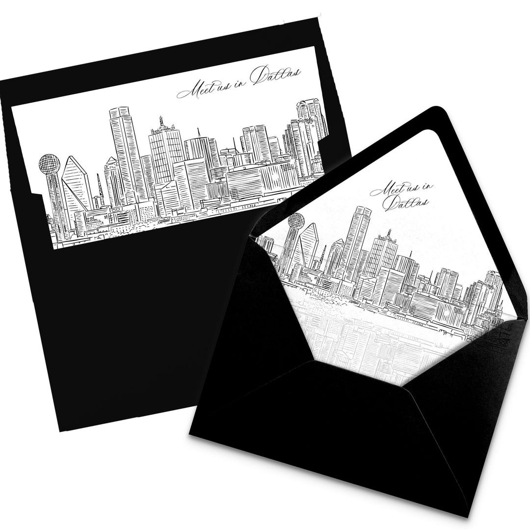 Printable Dallas Skyline Envelope Liner Instant Download Black and ...