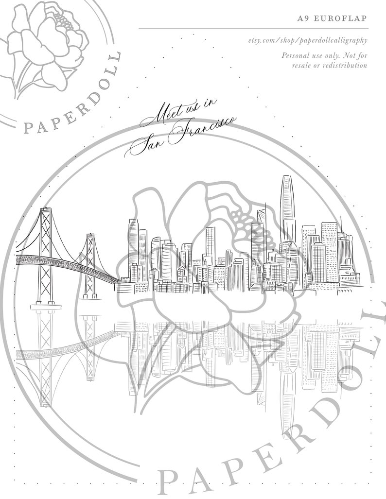 Printable San Francisco Skyline Envelope Liner Template - Etsy