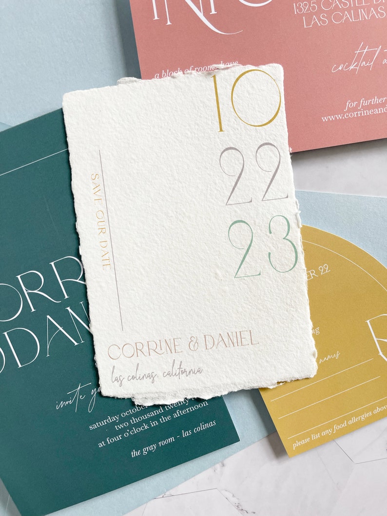 Handmade Paper Save the Date With Color Printing and Modern - Etsy