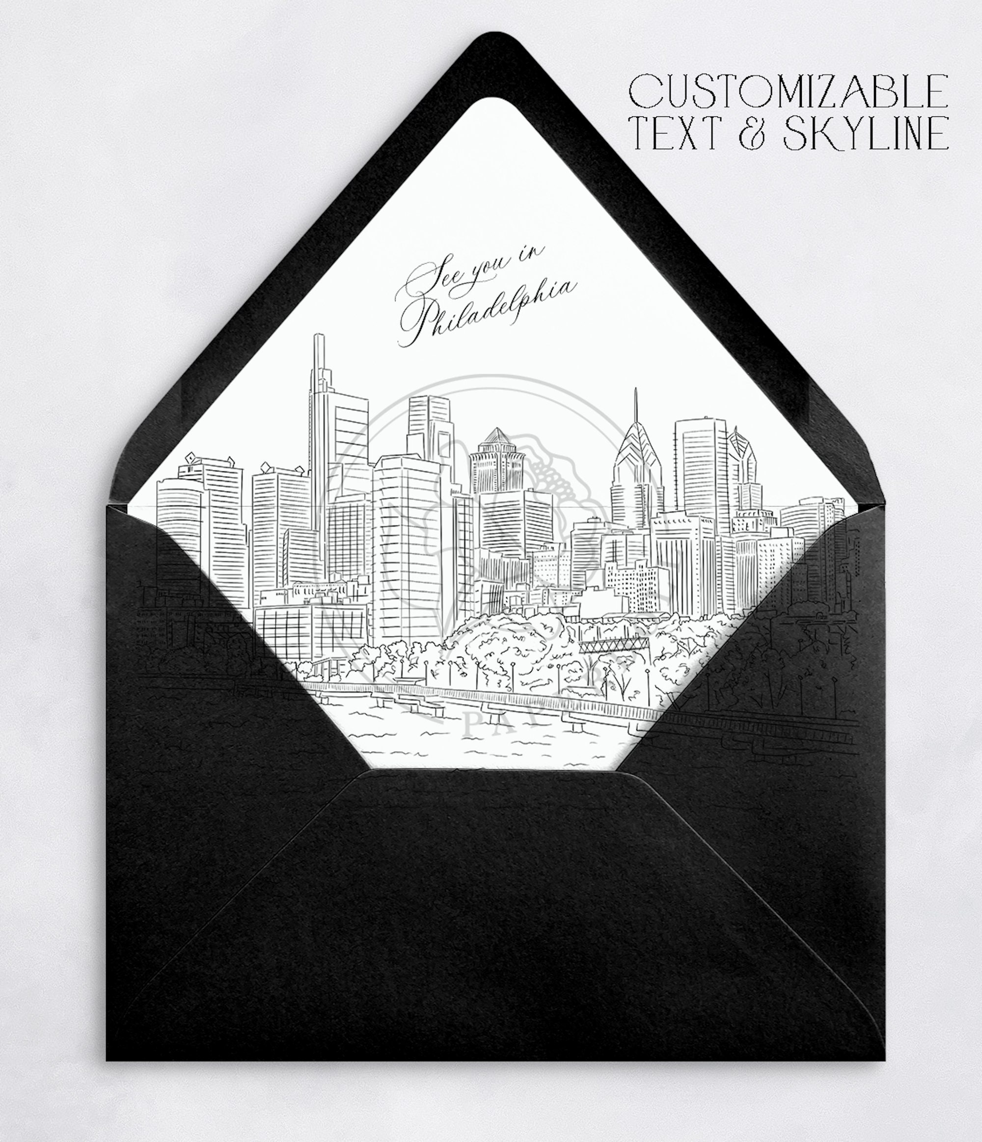 Printed Philadelphia Skyline Envelope Liners, Printed Envelope Liner ...