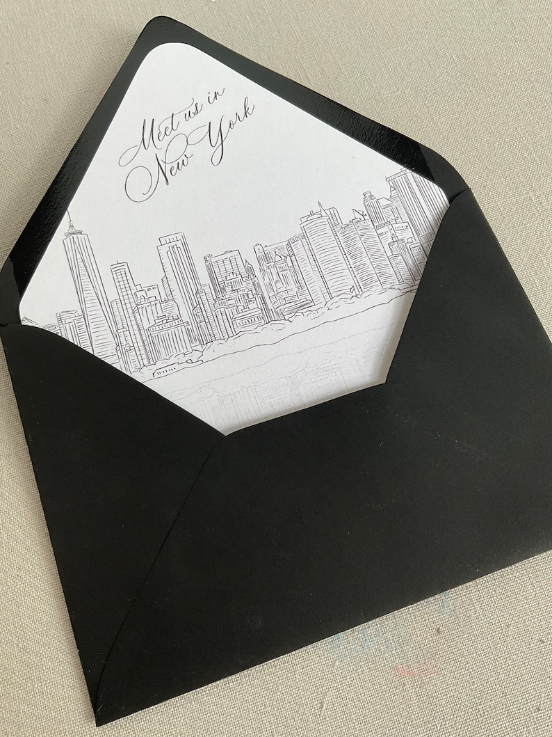 Printable New York City Skyline Envelope Liner Instant Download Black ...