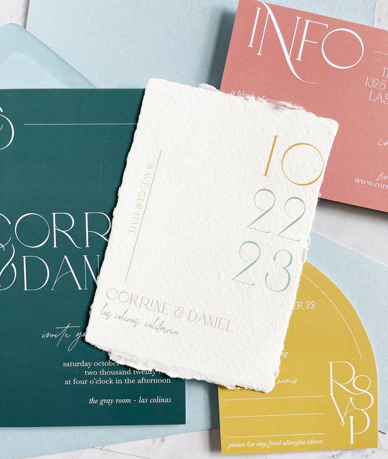 Handmade Paper Save the Date With Color Printing and Modern Fonts ...