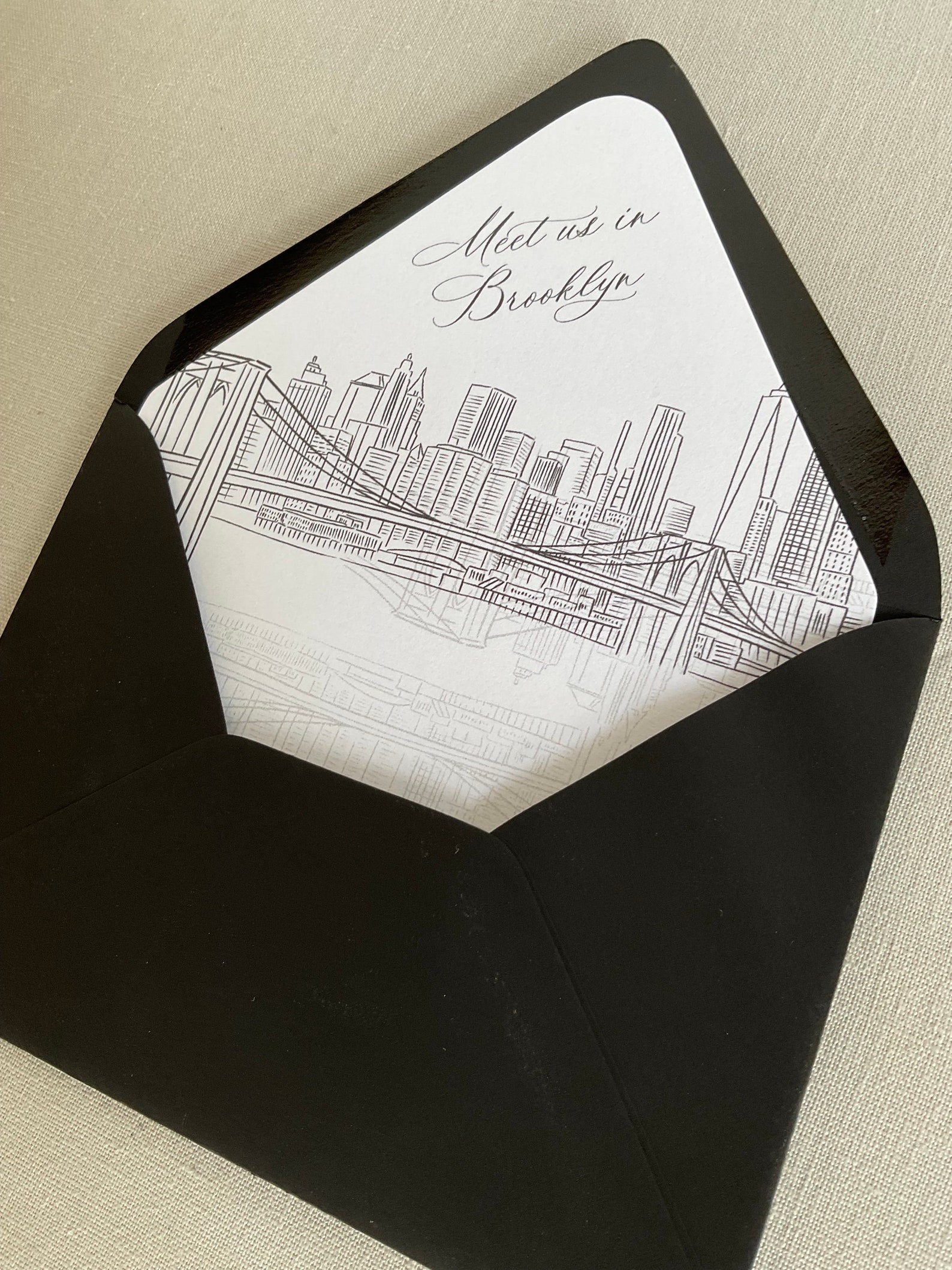 Printable Brooklyn Skyline Envelope Liner Instant Download Black and ...