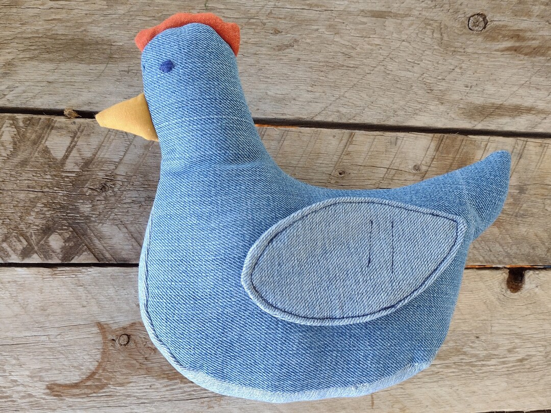 Stuffed Denim Chicken, Upcycle Toy, Pretend Play, Farm Decor, Chicken ...