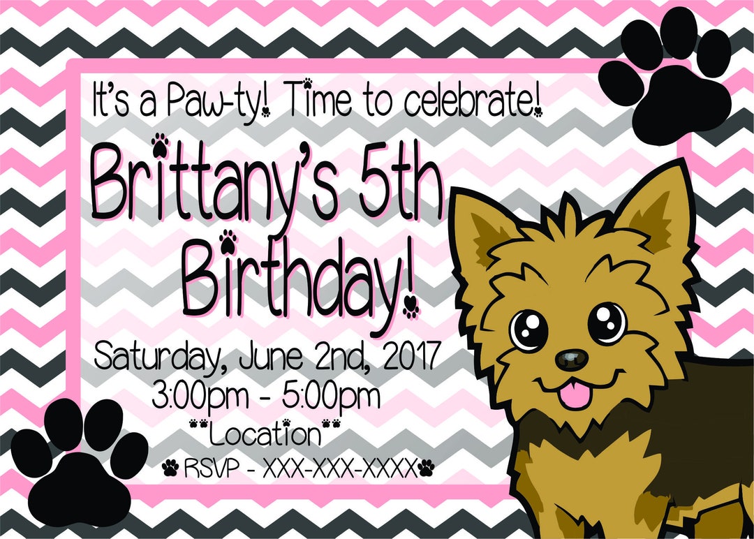 Yorkie Kids Birthday Invitation - Etsy
