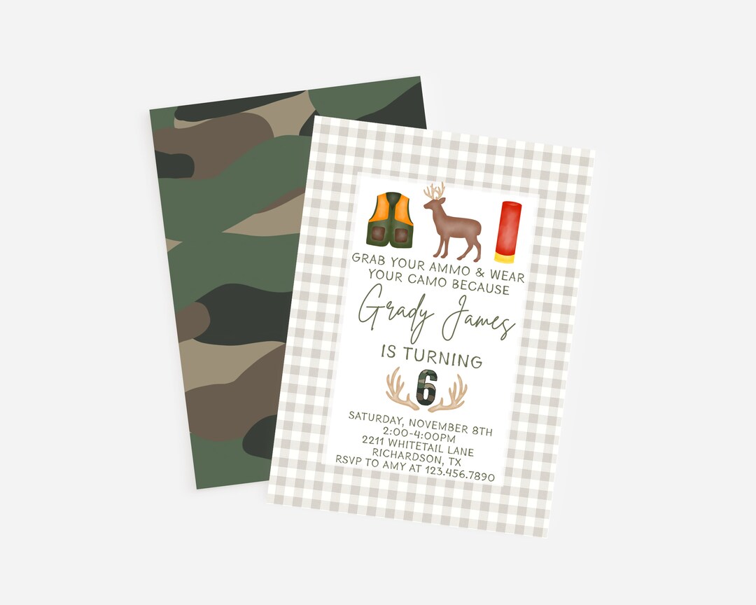 Camo Hunting Birthday Invitation L Camo Baby Shower Invite L Deer ...