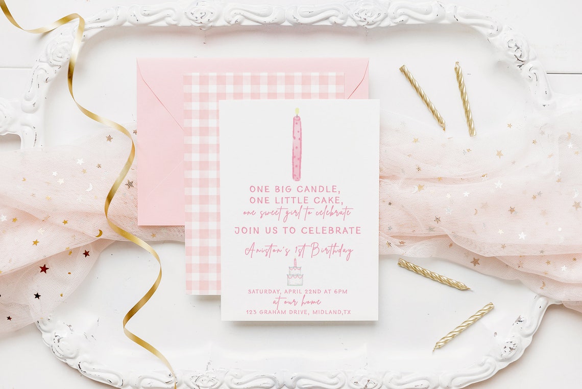 ONE Little Candle One Big Cake Water Color Birthday - Etsy