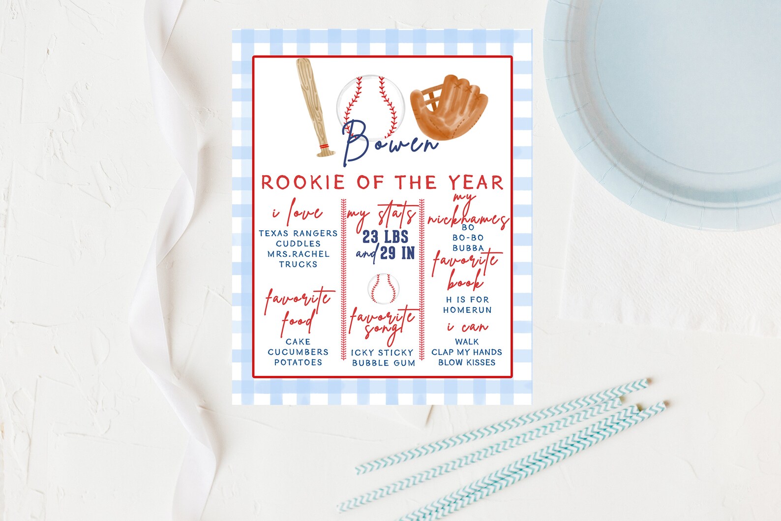 Baseball 1st Birthday Poster Baseball Birthday Milestone Board Rookie ...