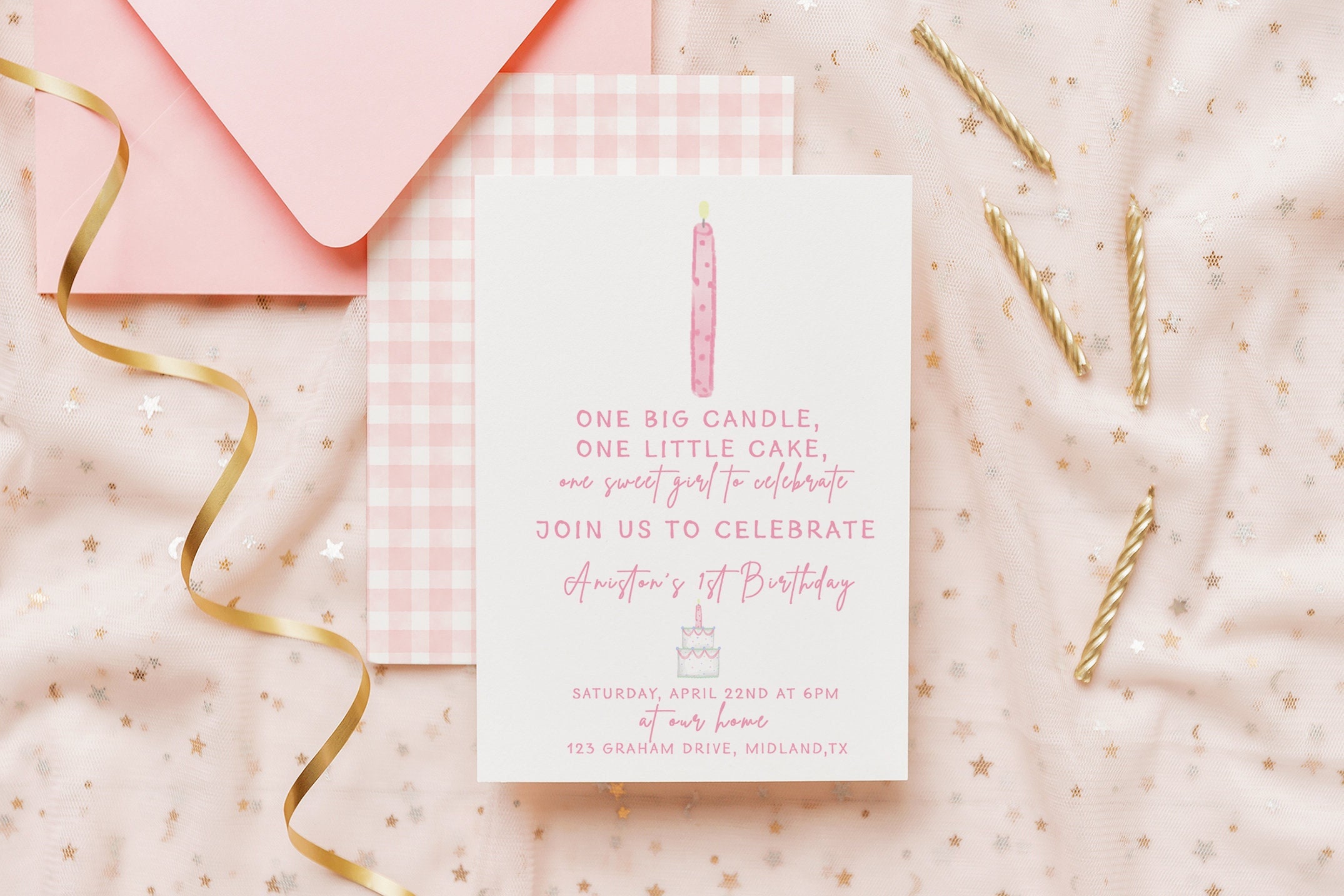 ONE Little Candle One Big Cake Water Color Birthday - Etsy