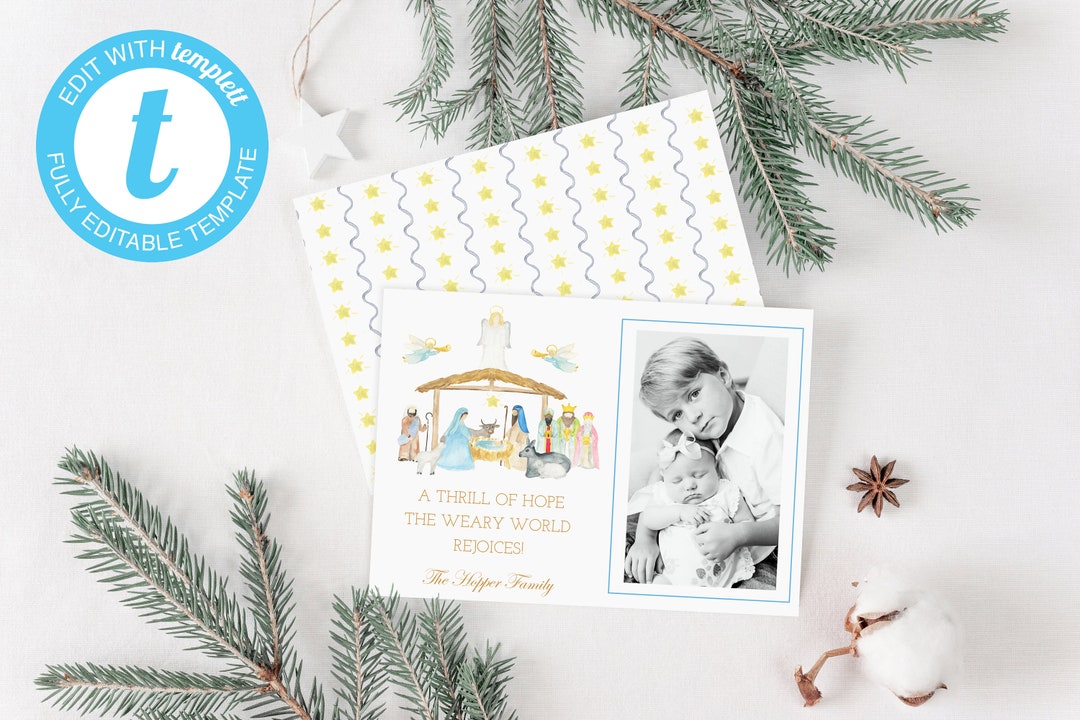 Nativity Christmas Photo Card Template, Religious Christian Merry ...