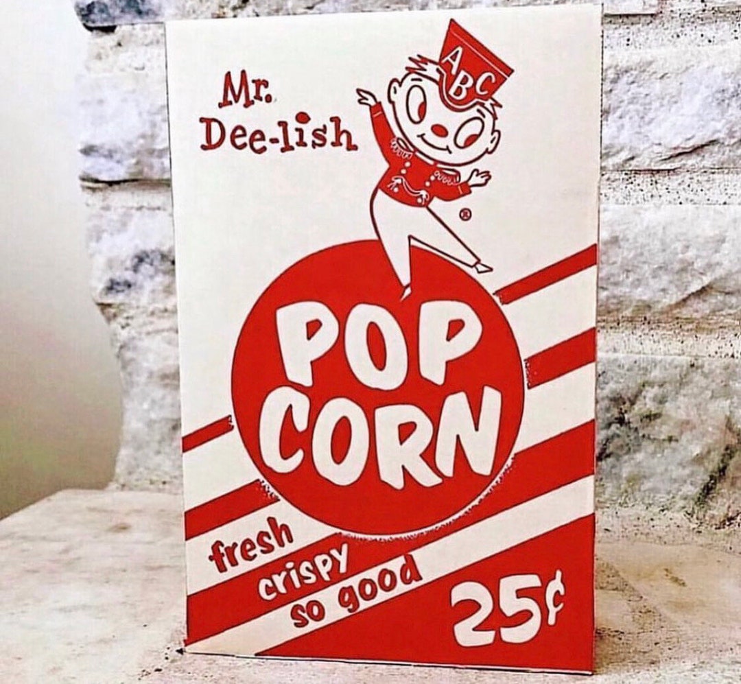NOS Vintage 1950s Mr. Dee-lish 25 Cent Movie Popcorn Box FREE SHIPPING ...