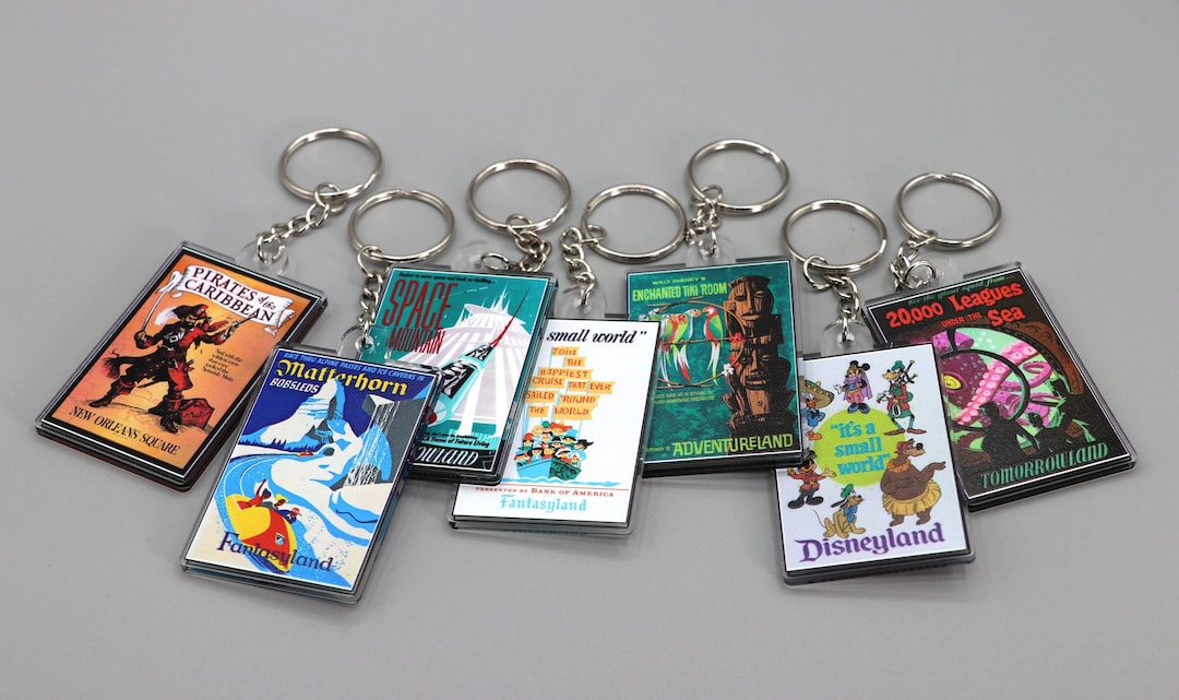 Disney's Vintage Ride Attraction Poster Replica Keychains - Etsy