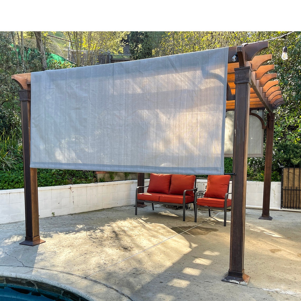 Custom Sized Gray Pergola Shade Cover: Weighted Rods & Paracord - Etsy
