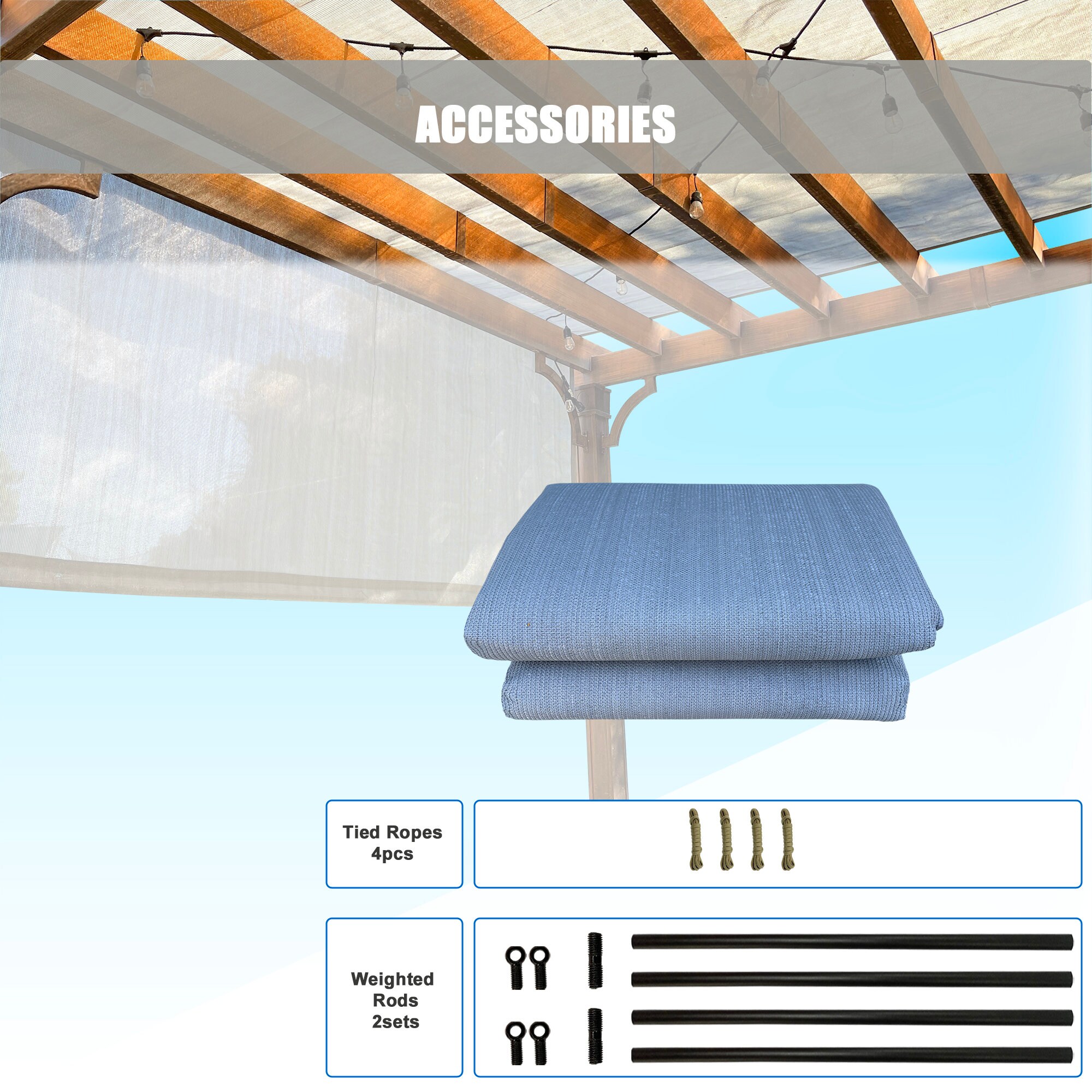 Custom Sized Gray Pergola Shade Cover: Weighted Rods & Paracord - Etsy