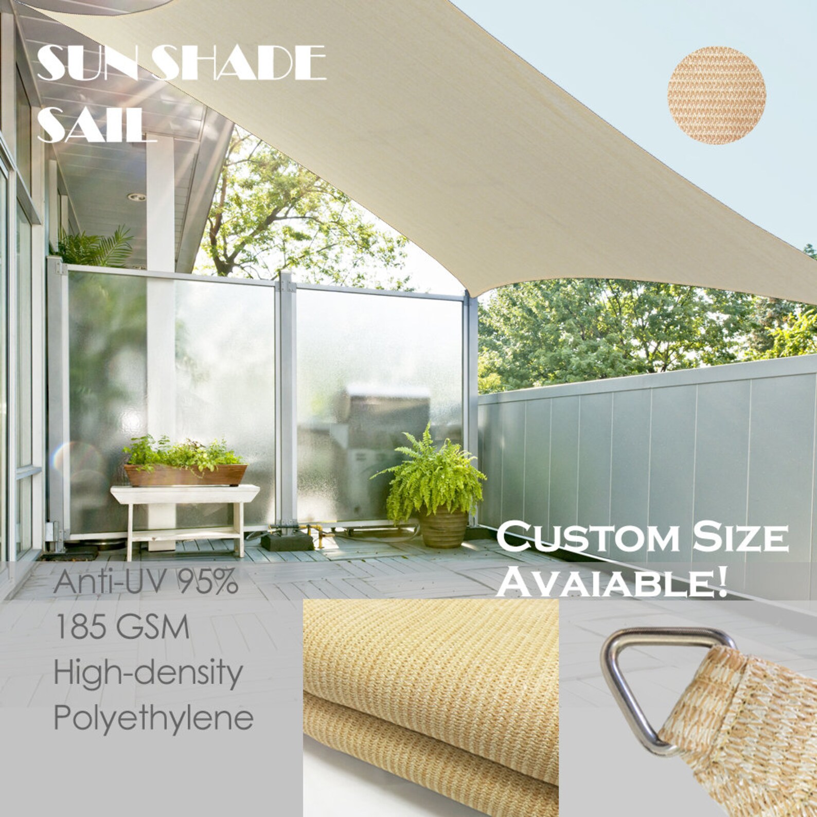 Custom Size Rectangle Curved Edge Sun Shade Sai - 185GSM Permeable ...