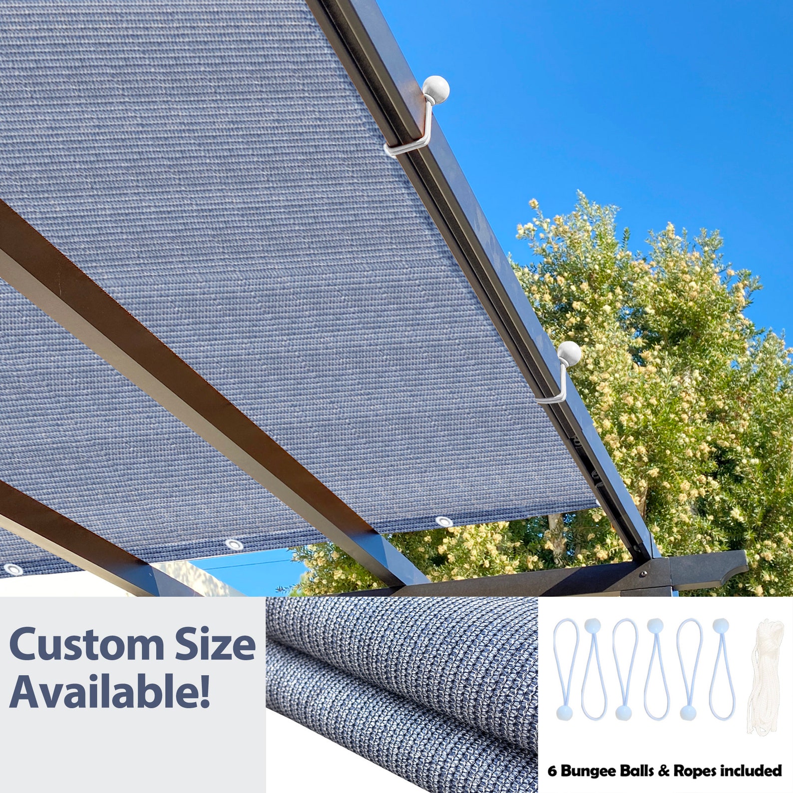 Custom Sized Sun Shade Privacy Panel: Navy Grey Patio Cover (5FT Width ...