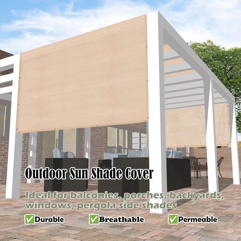 Custom Pergola Sun Shade Cover: Beige HDPE Canopy With Stainless Steel ...