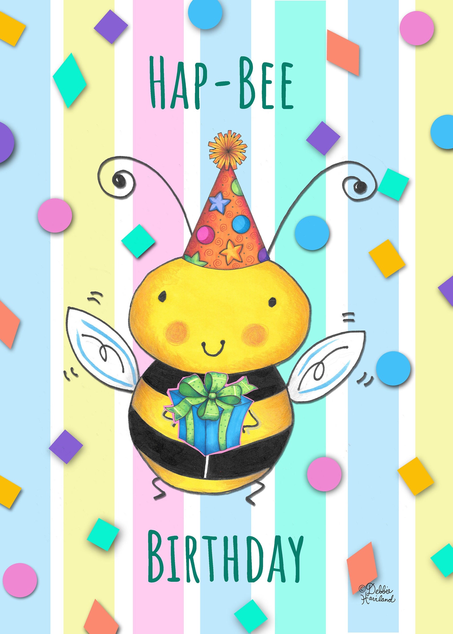 Hap-bee Birthday Card With Adorable Bee Holding a Birthday Present - Etsy