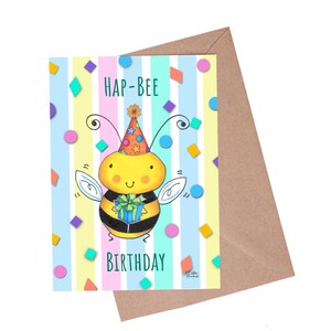 Hap-bee Birthday Card With Adorable Bee Holding a Birthday Present - Etsy