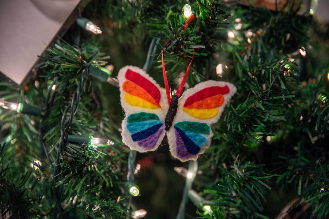 Rainbow Butterfly Christmas Tree Ornament - Etsy