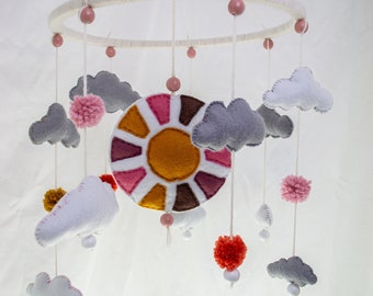 Felt Baby Mobile With Sun and Hearts, Nursery Decor - Etsy