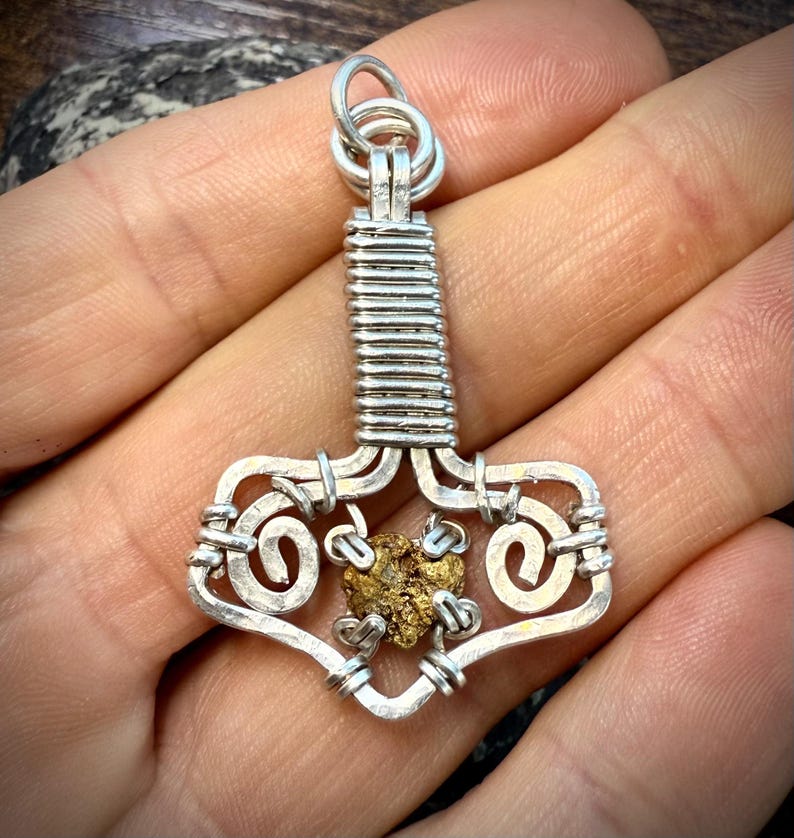 Mjölnir- Alaskan Gold Nugget & Sterling Silver Thor's Hammer Pendant (# ...