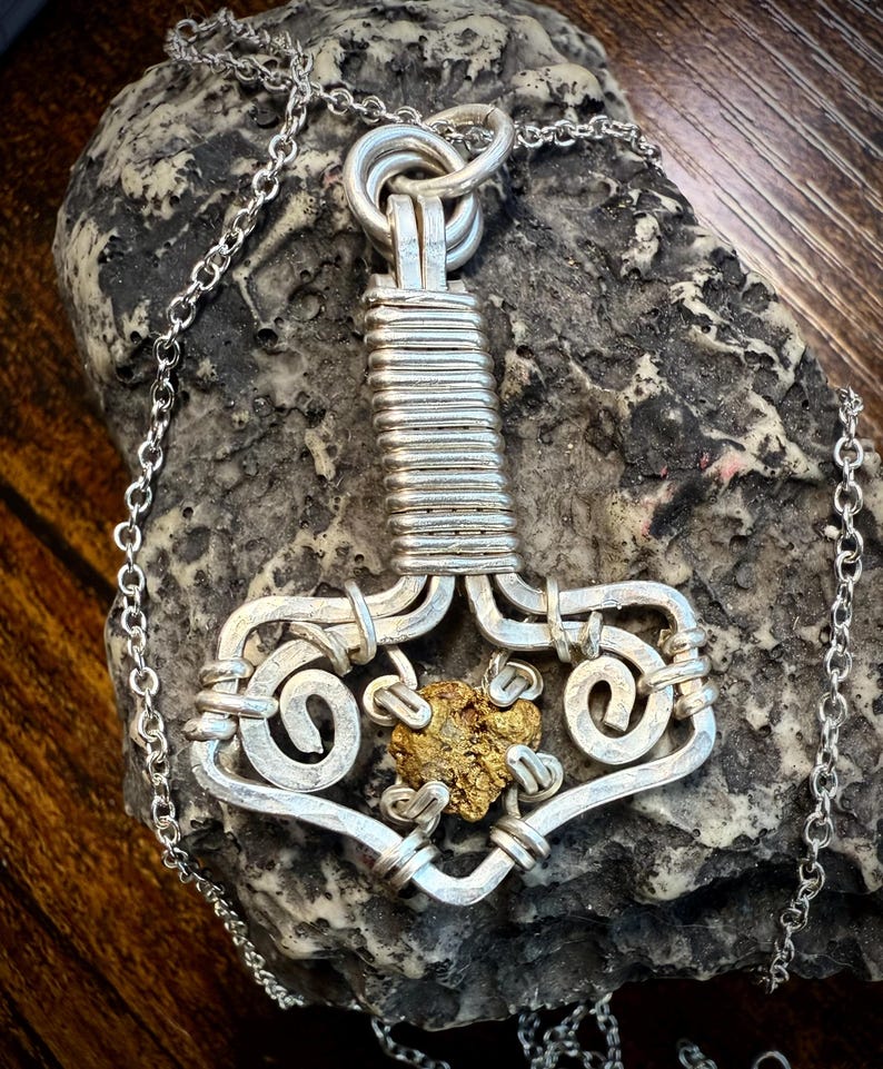 Mjölnir- Alaskan Gold Nugget & Sterling Silver Thor's Hammer Pendant (# ...