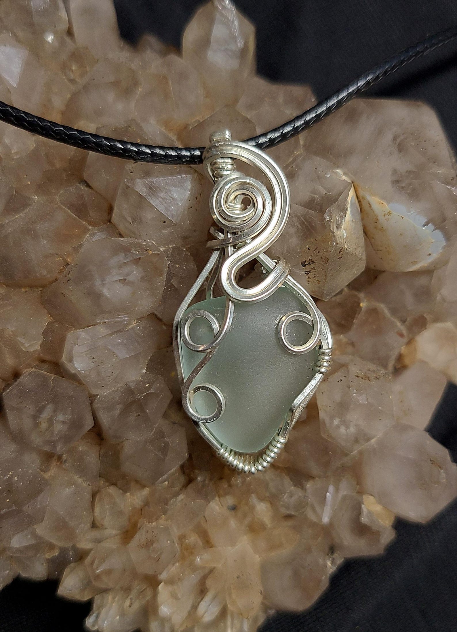Frosted Mining Camp Glass & Sterling Silver Pendant (#S-520) - Etsy