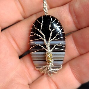 Alaskan Gold Nugget, Banded Agate & Sterling Silver Tree of Life ...