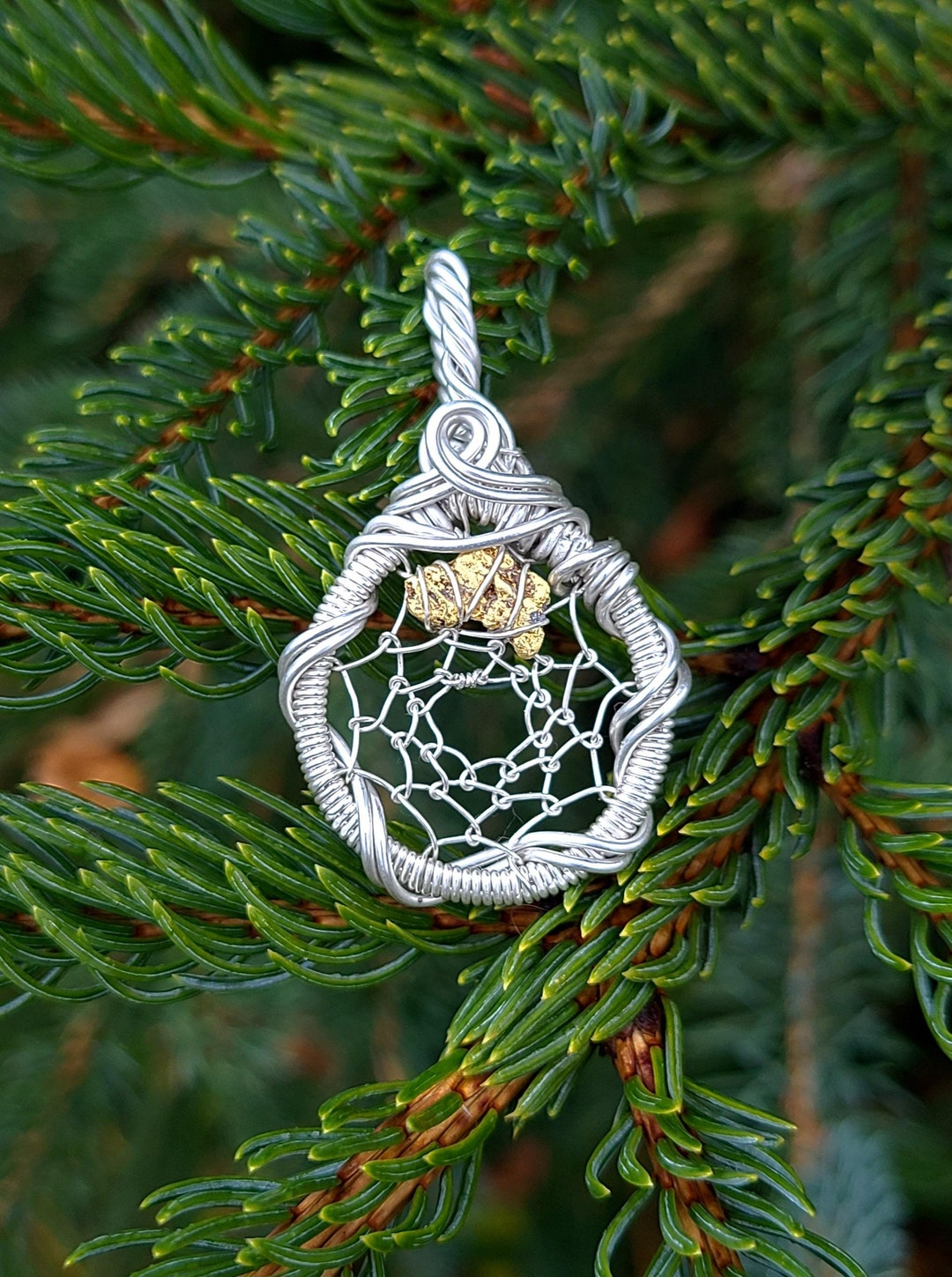 Alaskan Gold Nugget & Sterling Silver Dreamcatcher Pendant (#D-5) - Etsy