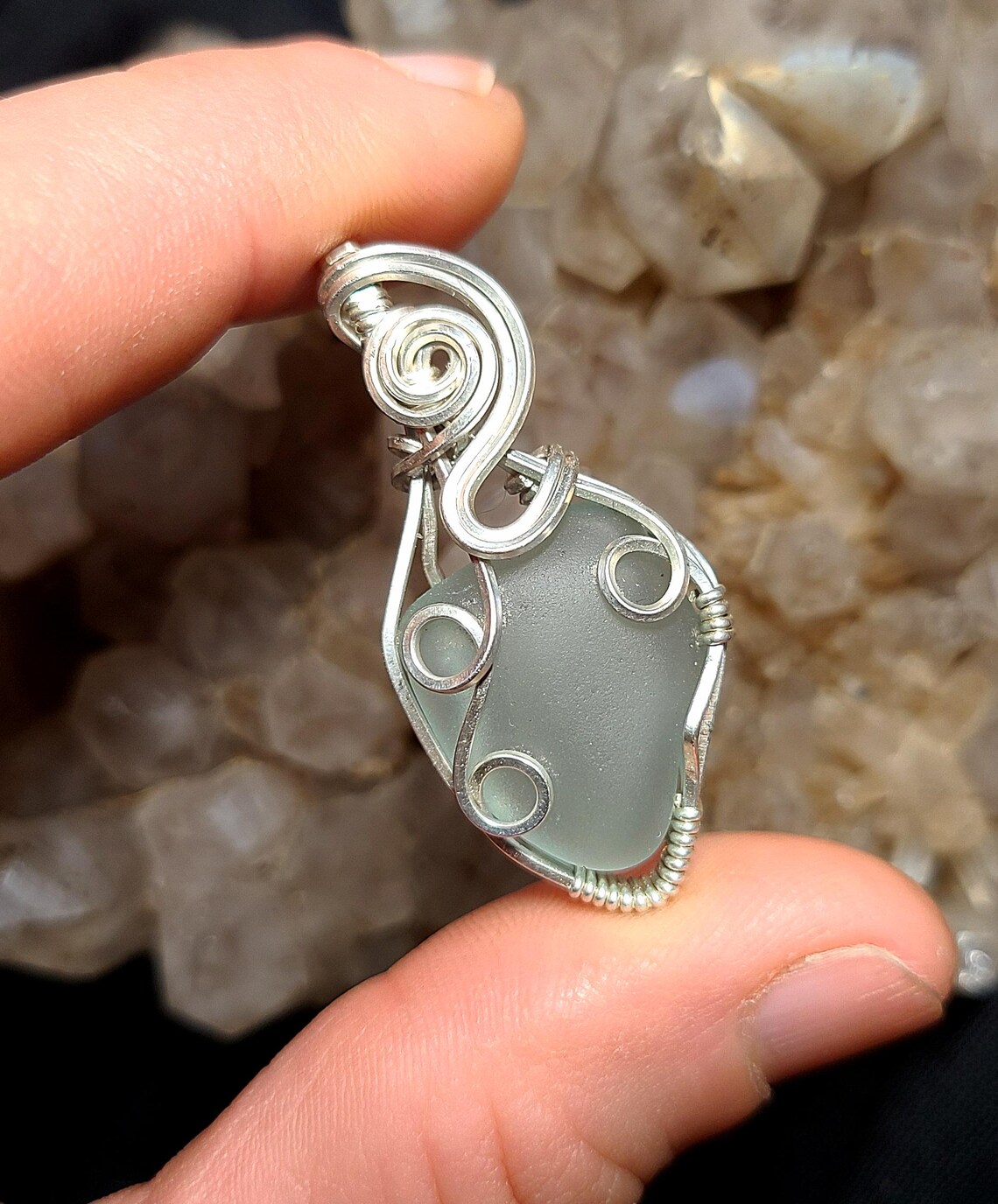 Frosted Mining Camp Glass & Sterling Silver Pendant (#S-520) - Etsy