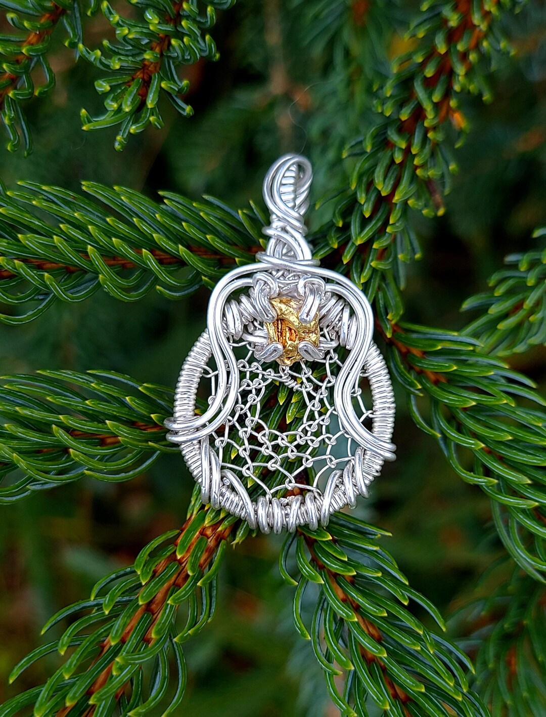 Alaskan Gold Nugget & Sterling Silver Dreamcatcher Pendant (#D-3) - Etsy