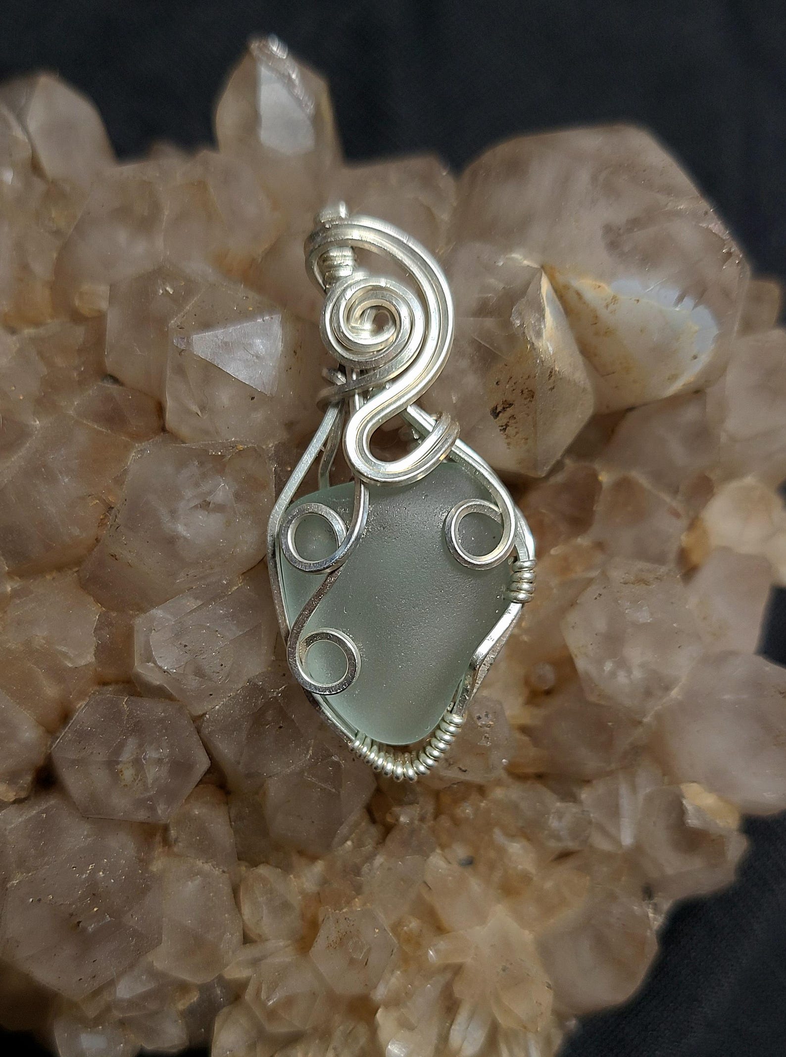 Frosted Mining Camp Glass & Sterling Silver Pendant (#S-520) - Etsy