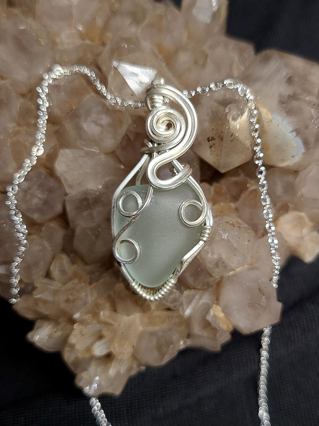 Frosted Mining Camp Glass & Sterling Silver Pendant (#S-520) - Etsy