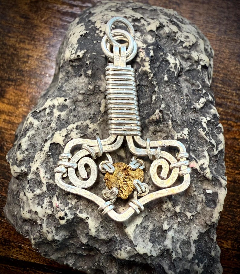 Mjölnir- Alaskan Gold Nugget & Sterling Silver Thor's Hammer Pendant (# ...