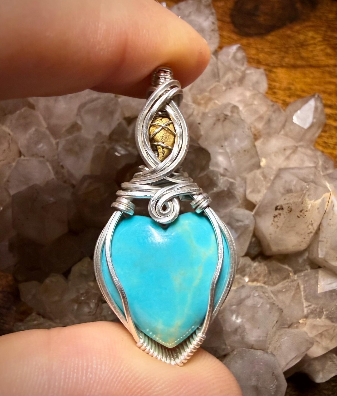 Alaskan Gold Nugget, Turquoise & Sterling Silver Heart Pendant (#S-824 ...