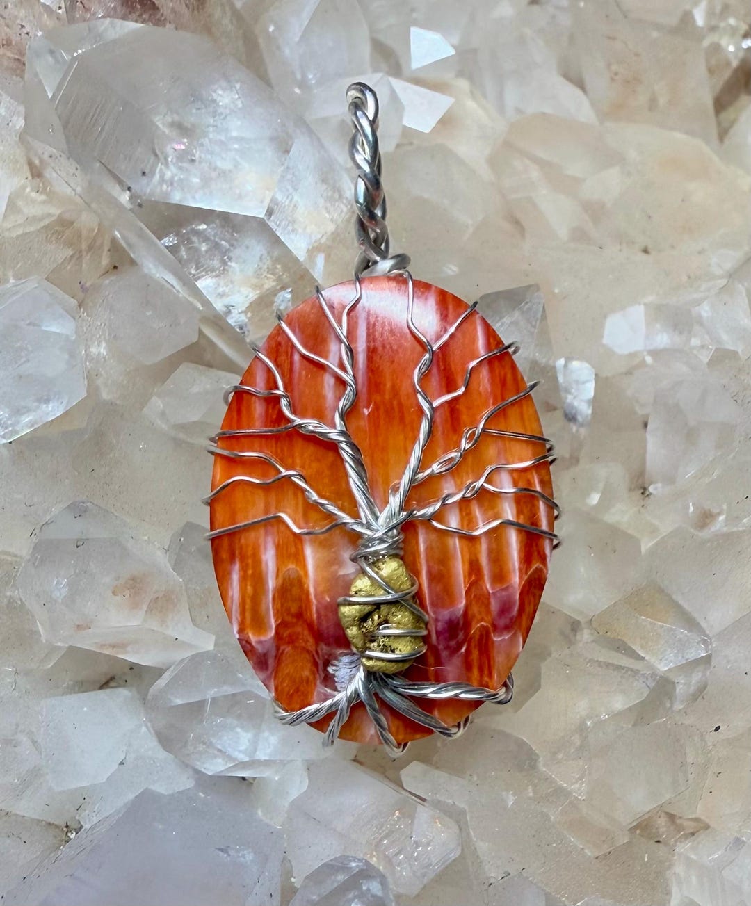 Alaskan Gold Nugget, Spiny Oyster Shell & Sterling Silver Tree of Life ...
