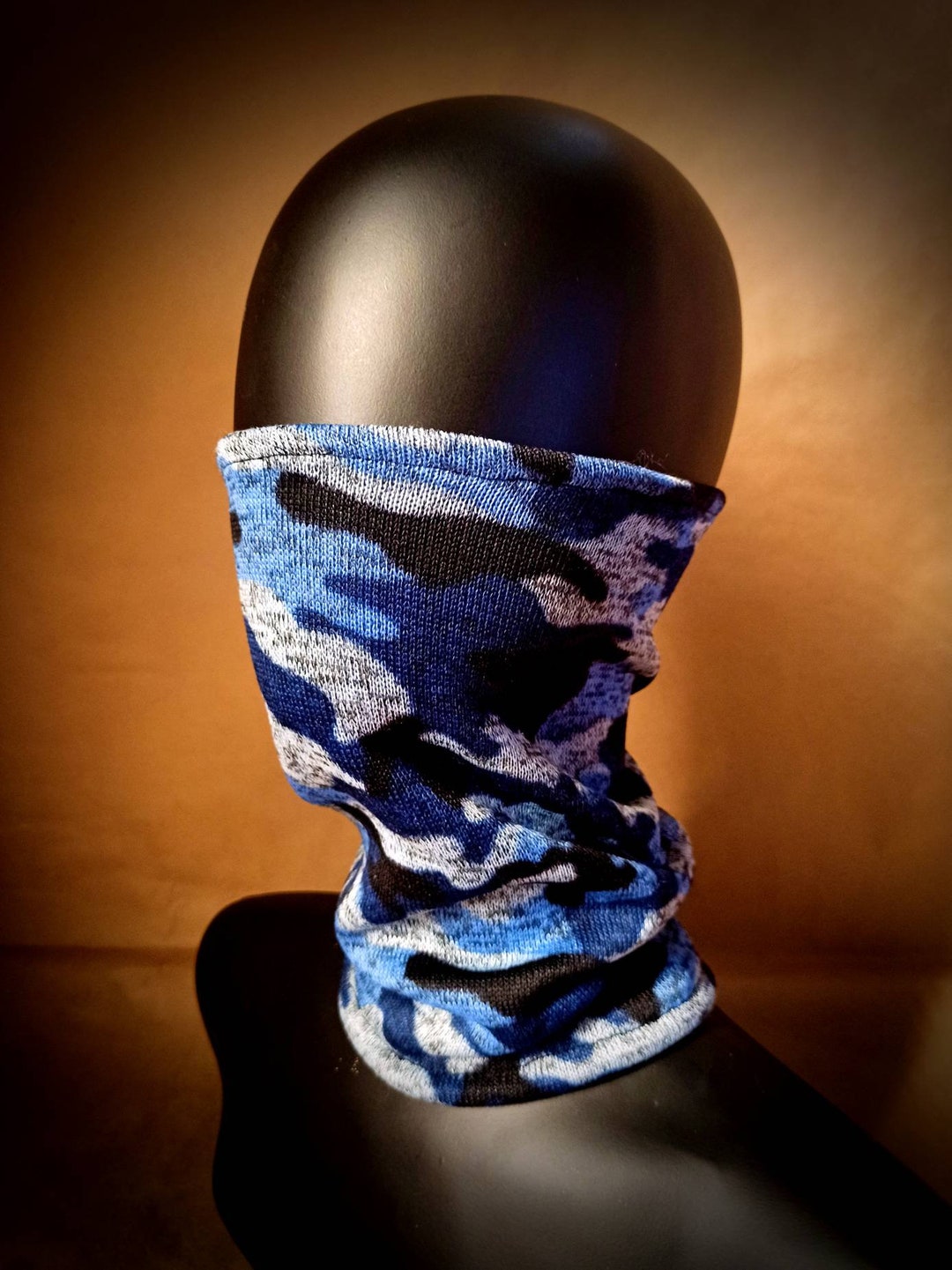 Blue Camo Half Face Mask Cover, Elasticity Soft Neck Face Mask Militar ...