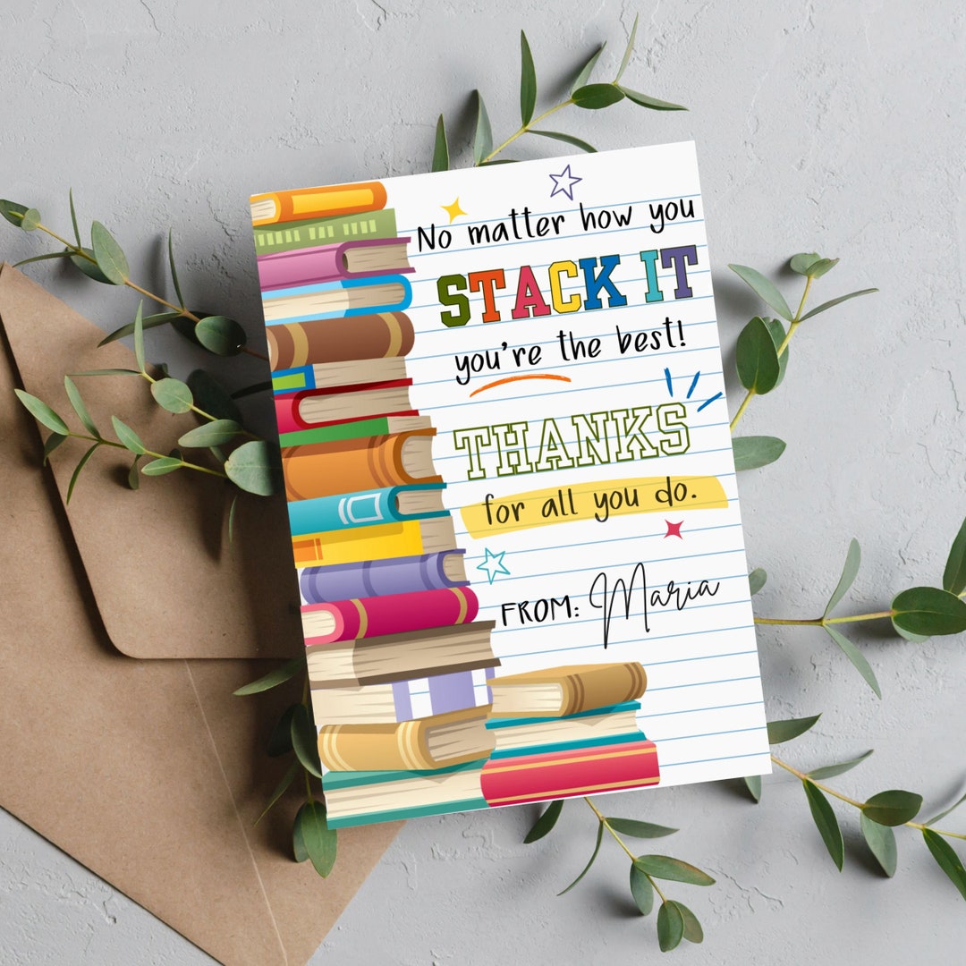 Book Lover Greeting Card, Librarian Thank You Card, Teacher ...