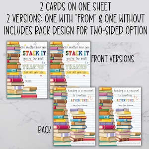 Book Lover Greeting Card, Librarian Thank You Card, Teacher ...