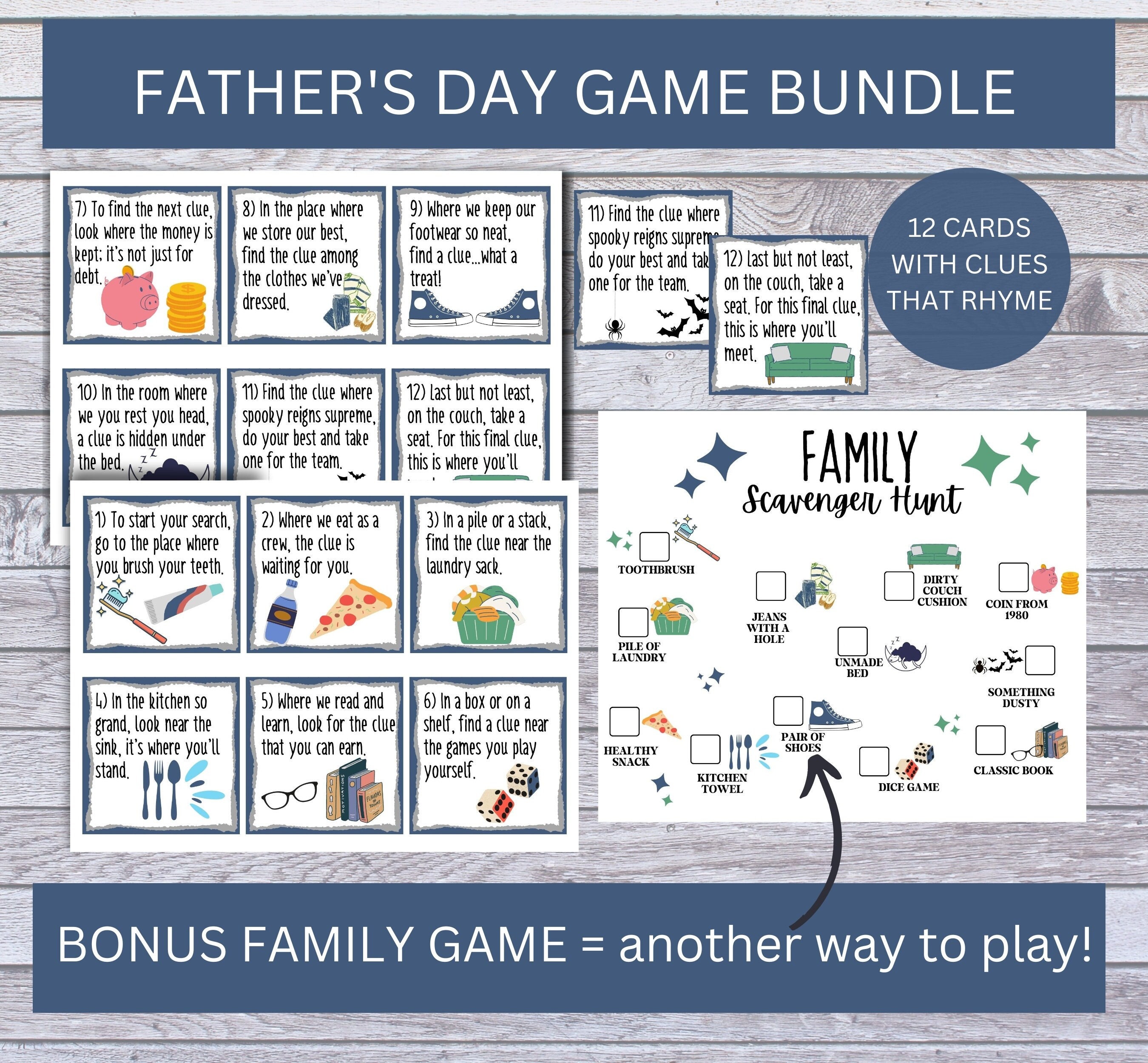 Family Scavenger Hunt, Treasure Hunt Cards, Kids Indoor Clue Game - Etsy