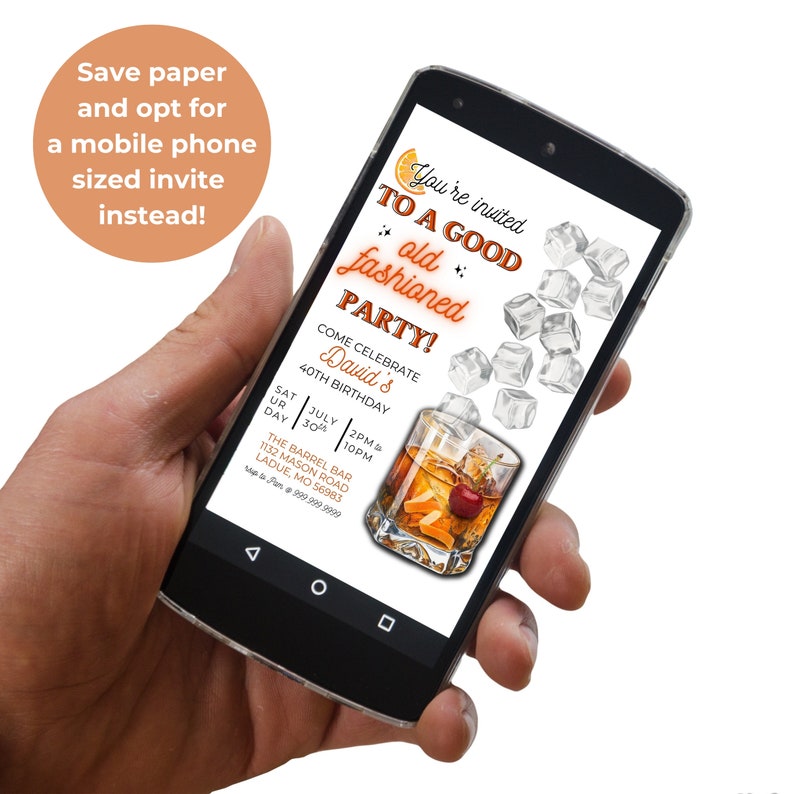 Old Fashioned Invite, Bourbon Party Invitation, Whiskey Lover Card ...