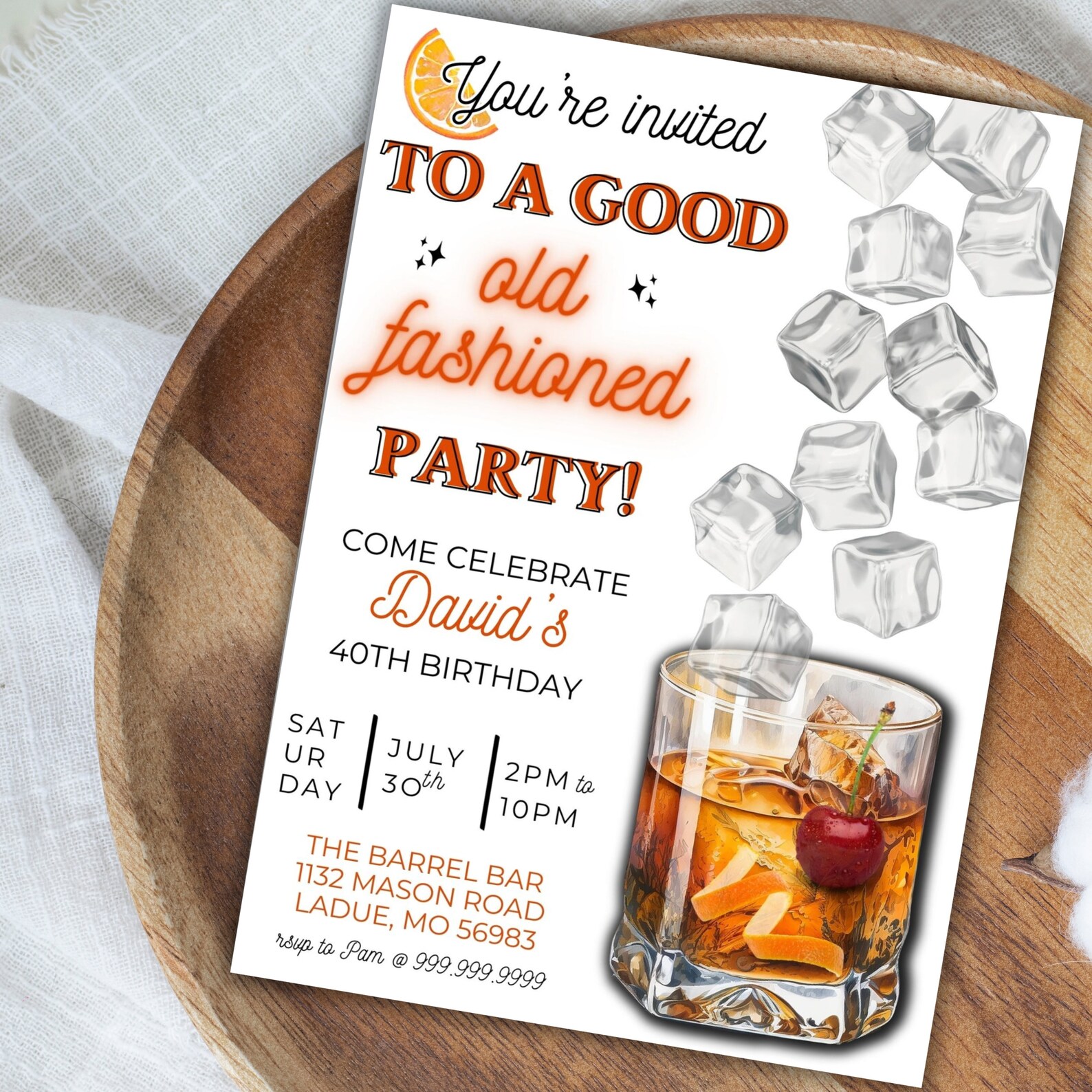 Old Fashioned Invite, Bourbon Party Invitation, Whiskey Lover Card ...