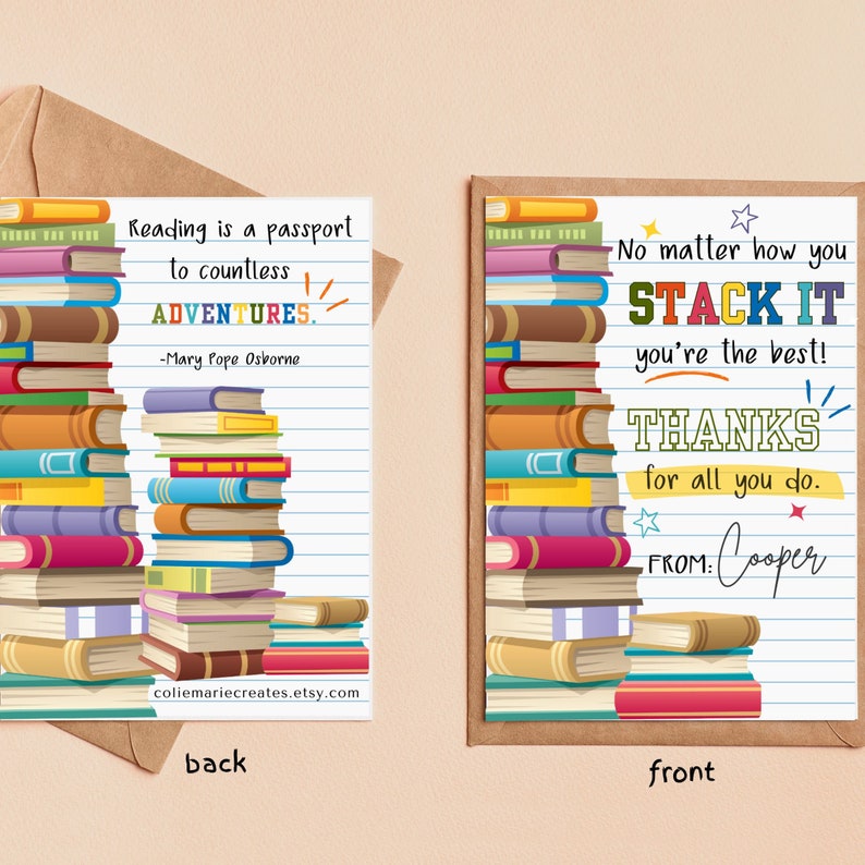 Book Lover Greeting Card Librarian Thank You Card Teacher - Etsy