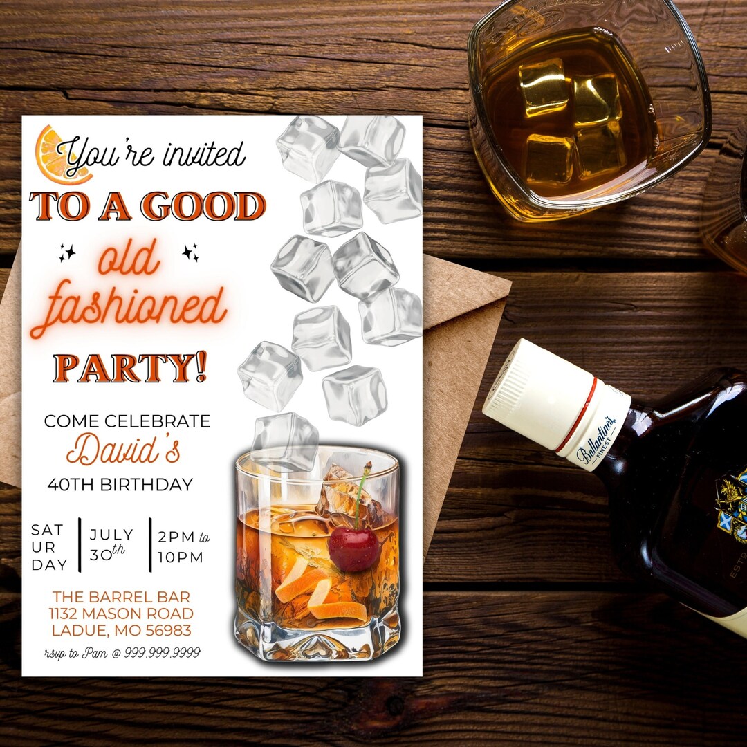 Old Fashioned Invite, Bourbon Party Invitation, Whiskey Lover Card ...