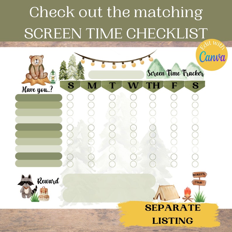 Camping Reward Chart for Kids Adventure Behavior Game - Etsy