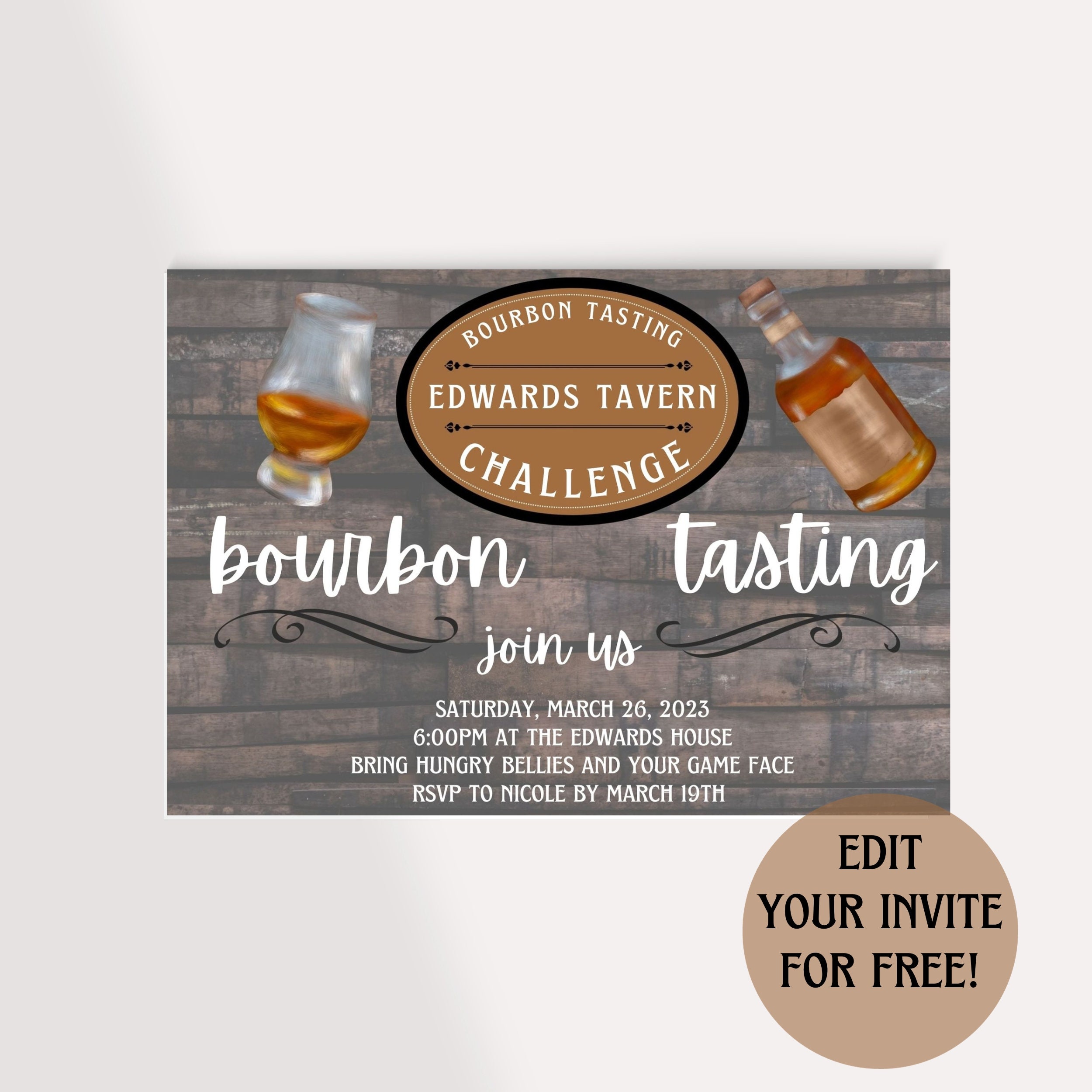 Bourbon Whiskey Tasting Invitation Template, Printable Adult Birthday ...